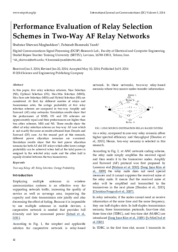 (PDF) Performance Evaluation of Relay Selection Schemes in Two-Way AF Relay Networks | Shahriar ...