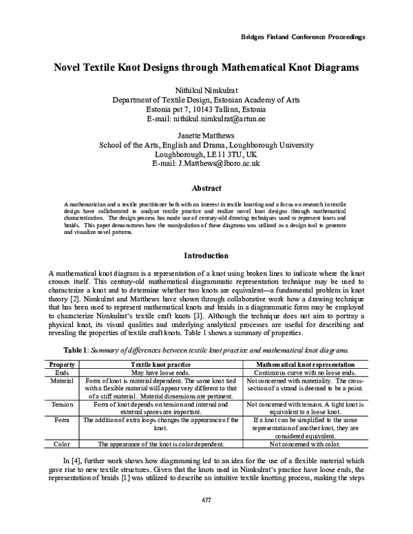 (PDF) Novel Textile Knot Designs through Mathematical Knot Diagrams