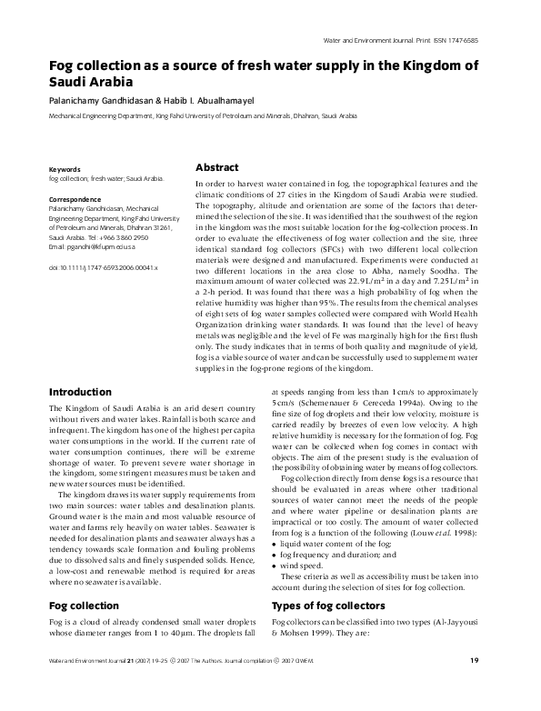 (PDF) Fog collection as a source of fresh water supply in the Kingdom ...