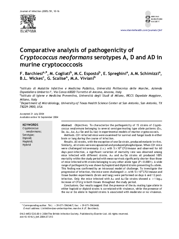 (PDF) Comparative analysis of pathogenicity of Cryptococcus neoformans ...