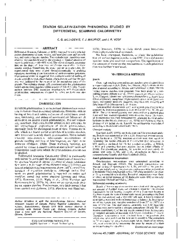(PDF) Starch Gelatinization Phenomena Studied by Differential Scanning Calorimetry