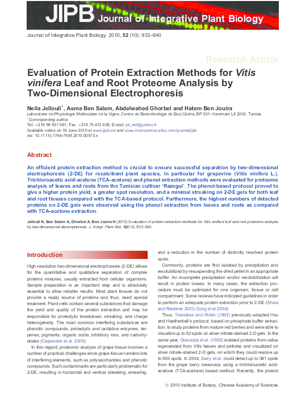 (PDF) Evaluation of Protein Extraction Methods for Vitis vinifera Leaf ...