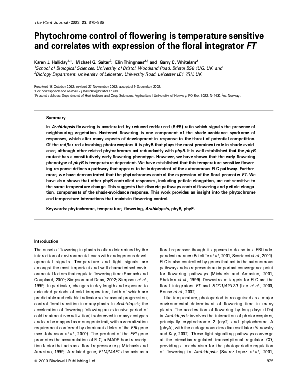(PDF) Phytochrome control of flowering is temperature sensitive and ...