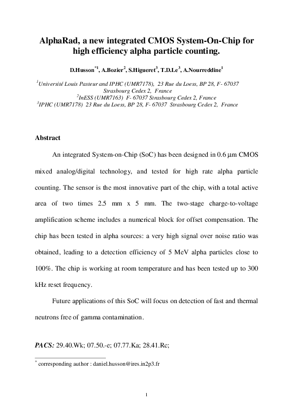 (PDF) AlphaRad, a new integrated CMOS System-on-Chip for high ...