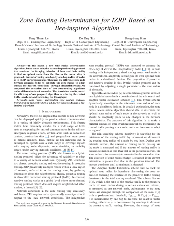 (PDF) Bee-Inspired Zone Routing for IZRP
