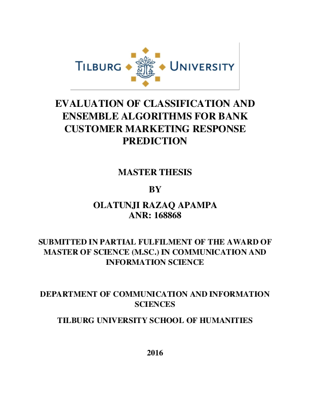 Pdf Evaluation Of Classification And Ensemble Algorithms For Bank