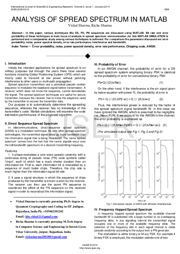 Pdf Analysis Of Spread Spectrum In Matlab