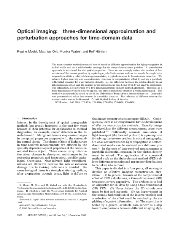 (PDF) Optical Imaging: Three-Dimensional Approximation and Perturbation Approaches for Time ...