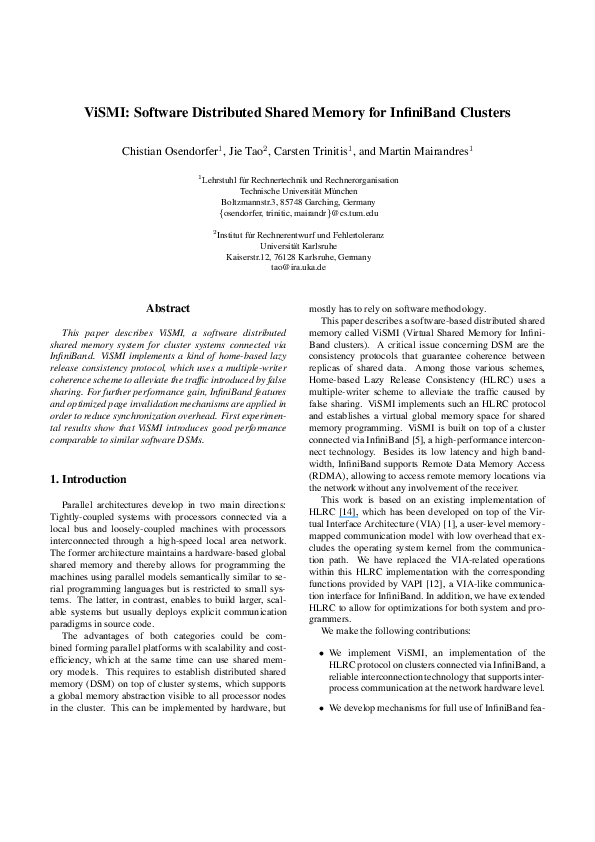 (PDF) ViSMI: Software Distributed Shared Memory for InfiniBand Clusters