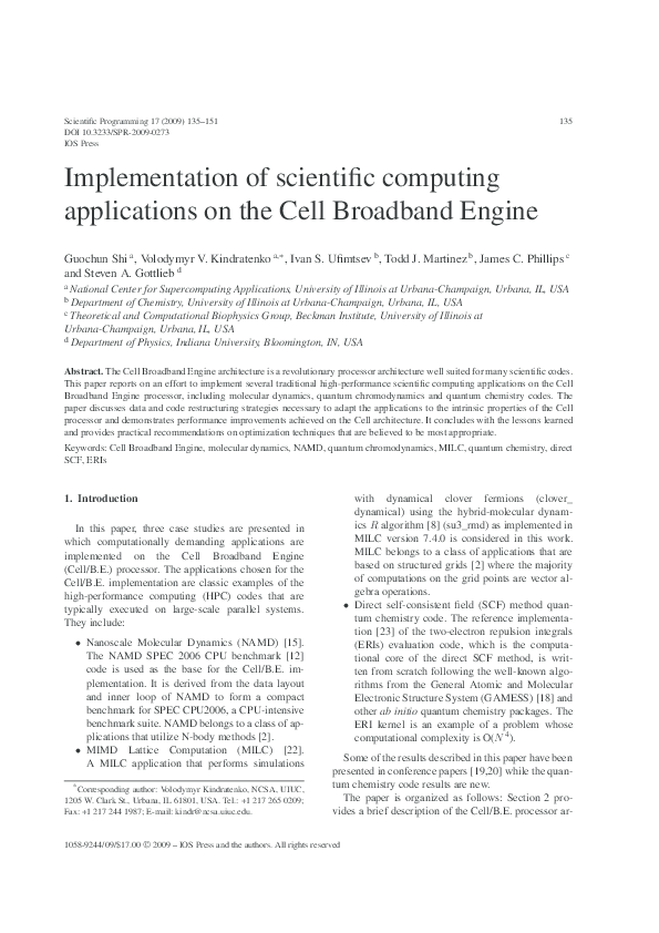 (PDF) Implementation of scientific computing applications on the Cell ...