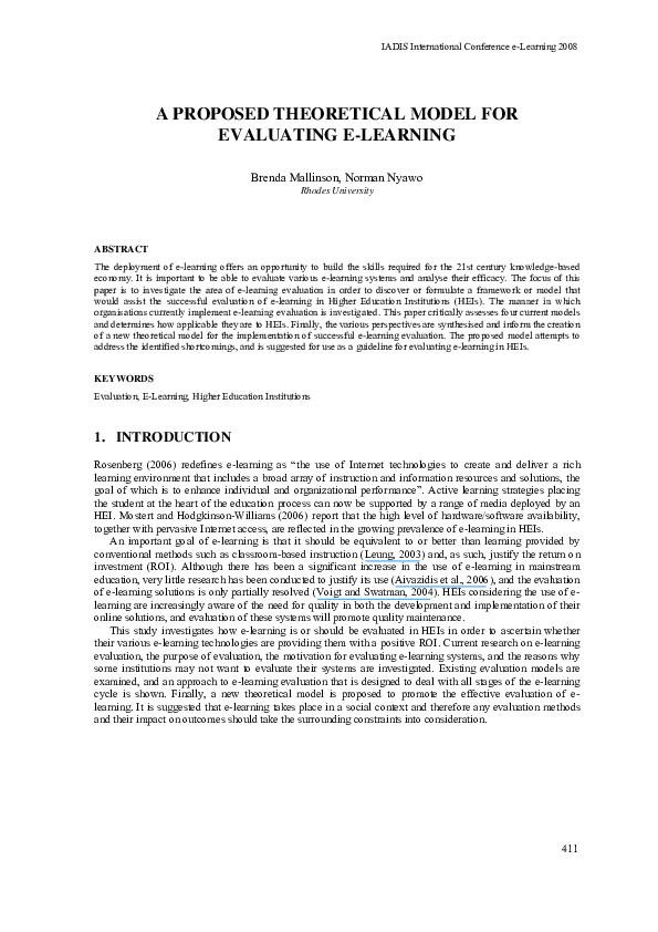 (PDF) A Proposed Theoretical Model for Evaluating E-Learning