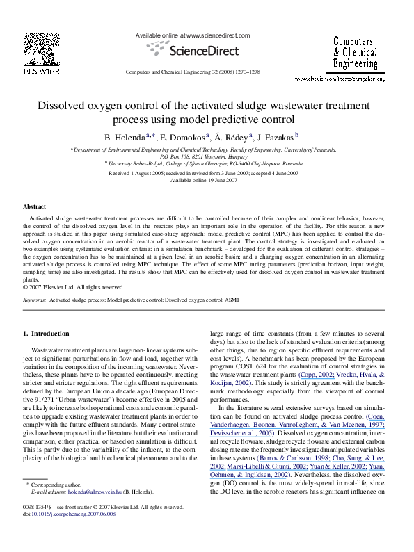 (PDF) Dissolved oxygen control of the activated sludge wastewater treatment process using model ...