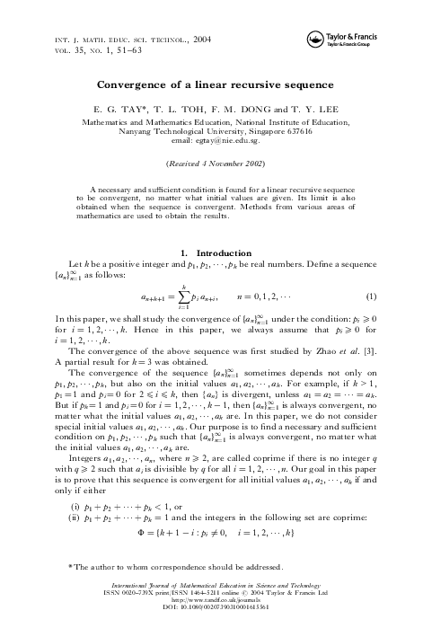 Pdf Convergence Of A Linear Recursive Sequence