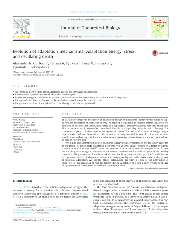 (PDF) Evolution of adaptation mechanisms: Adaptation energy, stress ...