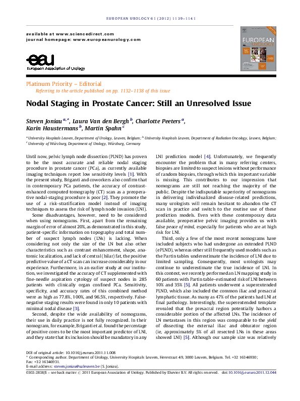 Pdf Nodal Staging In Prostate Cancer Still An Unresolved Issue 4257