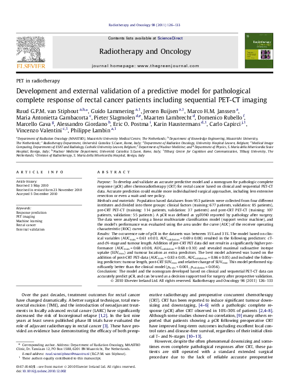(PDF) Development and external validation of a predictive model for pathological complete ...