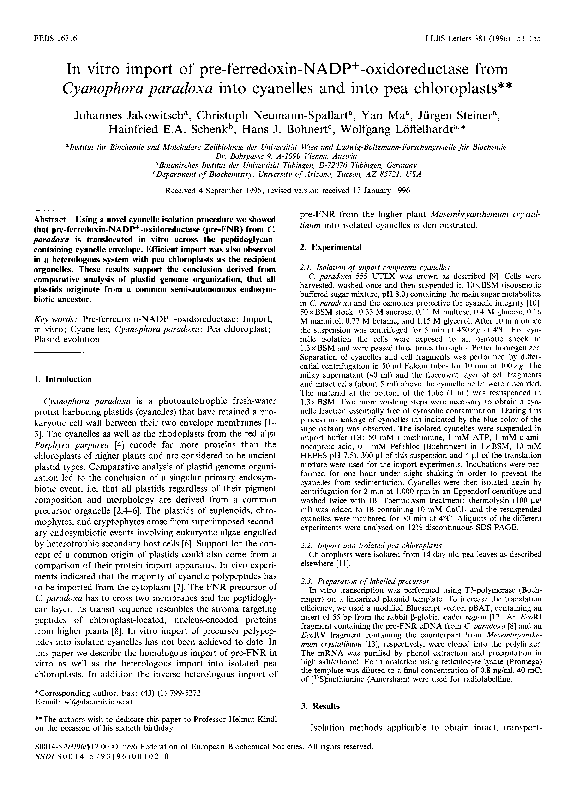 (PDF) In vitro import of pre-ferredoxin-NADP+-oxidoreductase from ...
