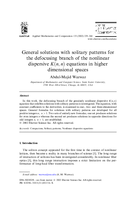 (PDF) General solutions with solitary patterns for the defocusing branch of the nonlinear ...