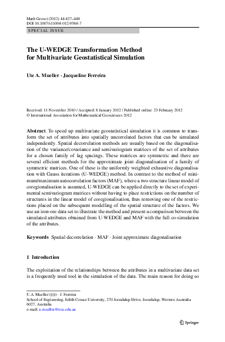 (PDF) The U-WEDGE Transformation Method for Multivariate Geostatistical Simulation