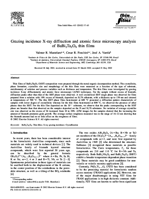 (PDF) Grazing incidence X-ray diffraction and atomic force microscopy ...