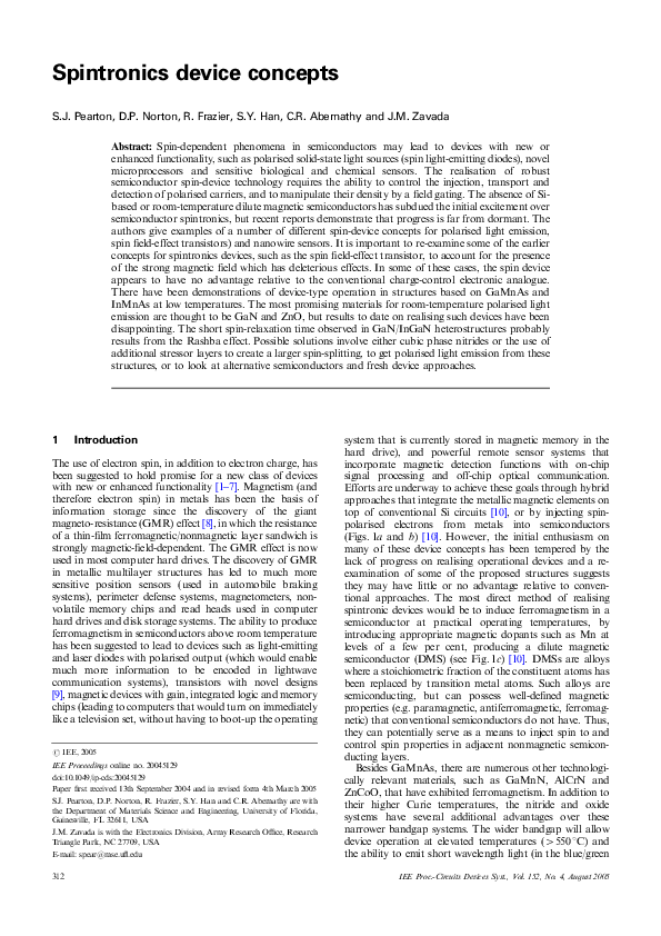 (PDF) Spintronics device concepts