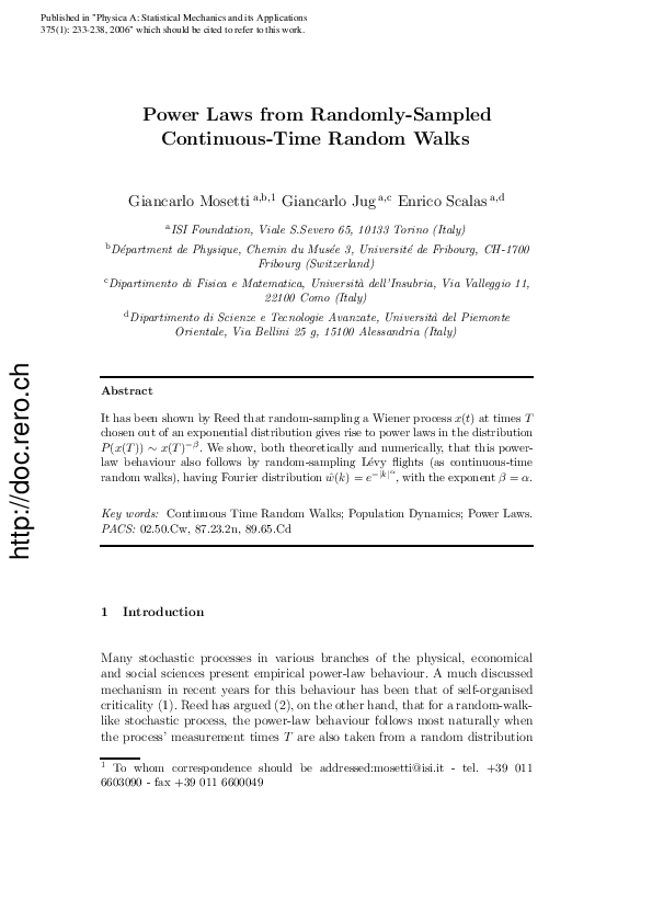 (PDF) Power laws from randomly sampled continuous-time random walks