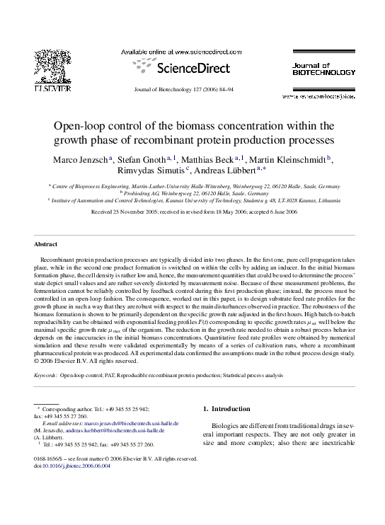 (PDF) Open-loop control of the biomass concentration within the growth ...