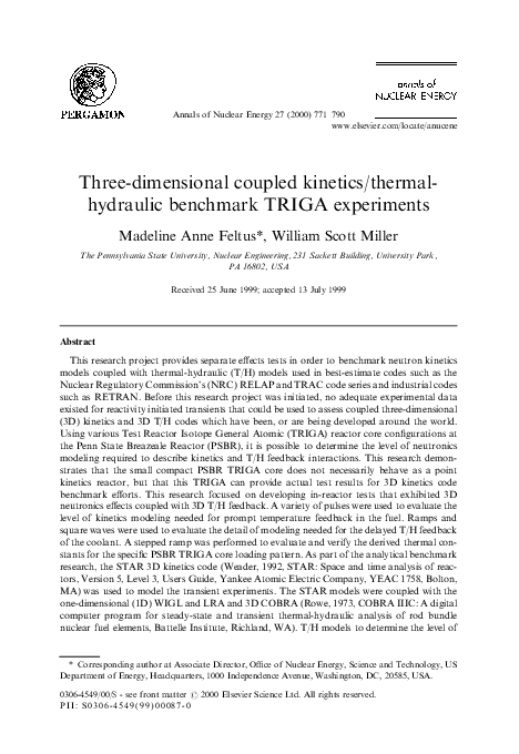 (PDF) Three-dimensional coupled kinetics/thermal- hydraulic benchmark TRIGA experiments