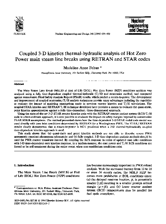 (PDF) Coupled 3-D kinetics thermal-hydraulic analysis of Hot Zero Power ...