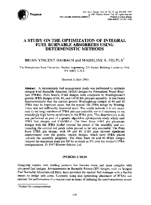 (PDF) A study on the optimization of integral fuel burnable absorbers using deterministic methods
