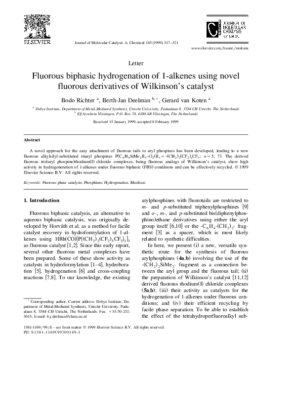 (PDF) Fluorous biphasic hydrogenation of 1-alkenes using novel fluorous ...