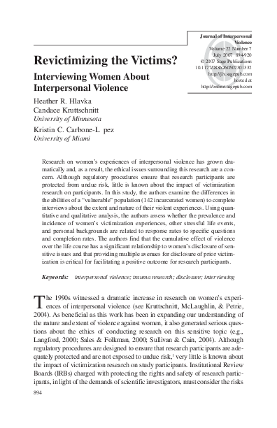 (PDF) Revictimizing the Victims?Interviewing Women About Interpersonal ...