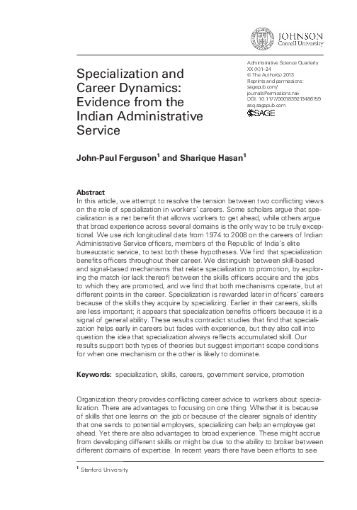 (PDF) Administrative Science Quarterly XX (X)1–24 Specialization and ...