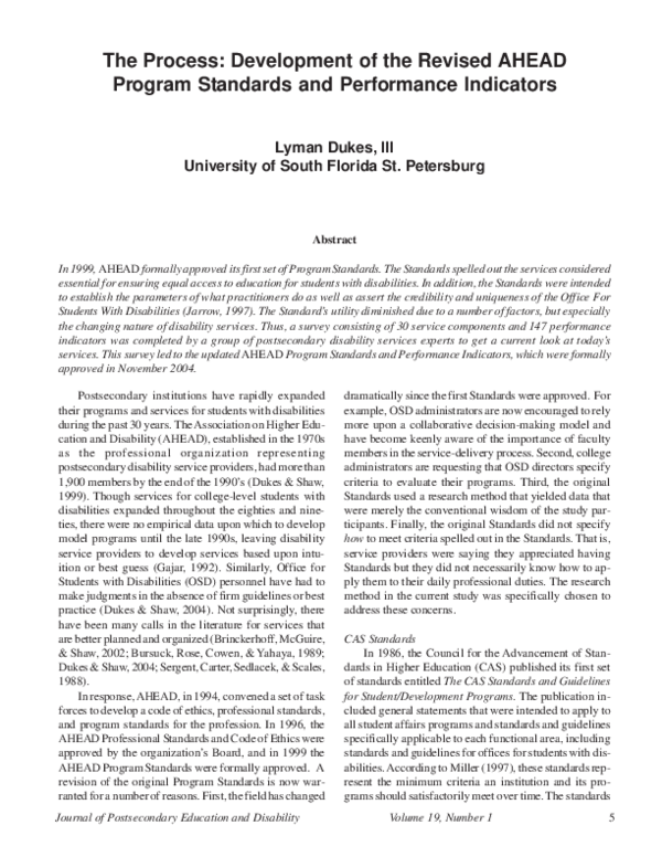 (PDF) The Process: Development of the Revised AHEAD Program Standards ...