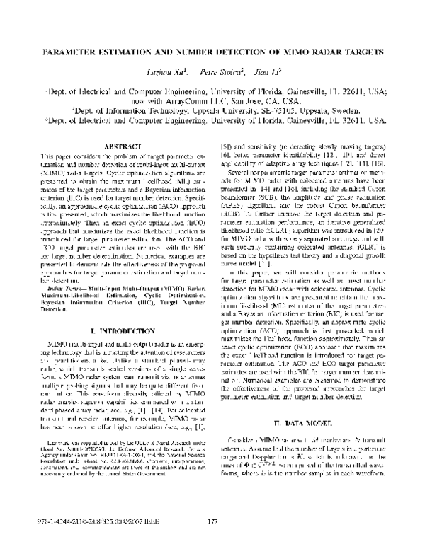 (PDF) PARAMETER ESTIMATION AND NUMBER DETECTION OF MIMO RADAR TARGETS
