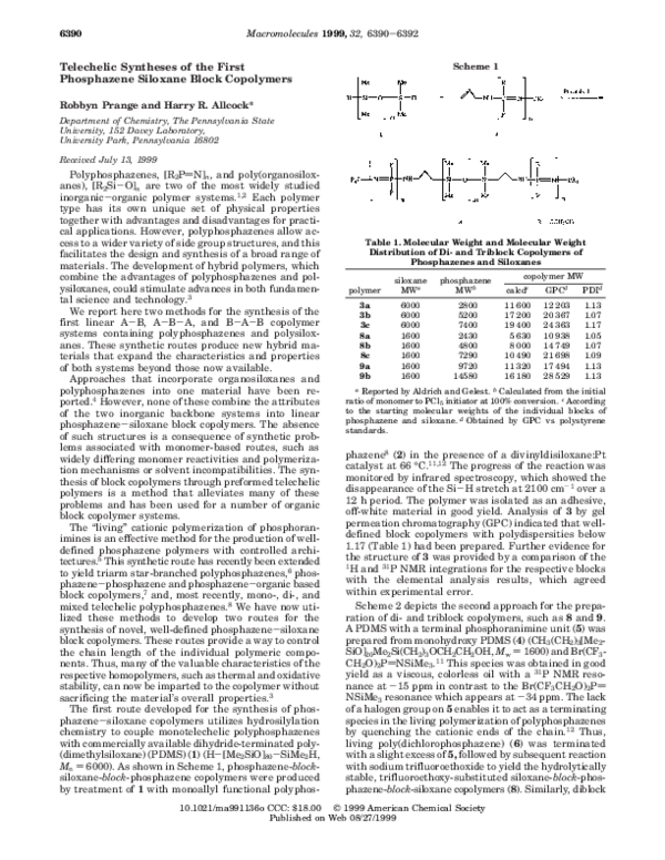 (PDF) Telechelic Syntheses of the First Phosphazene Siloxane Block ...