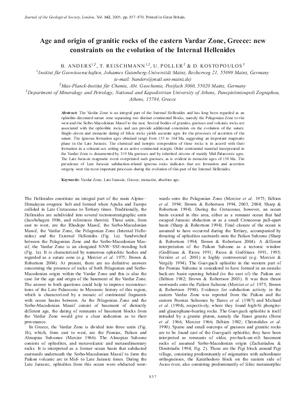 (PDF) Age and origin of granitic rocks of the eastern Vardar Zone ...