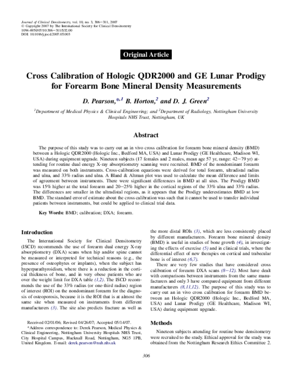 (PDF) Cross Calibration of Hologic QDR2000 and GE Lunar Prodigy for ...
