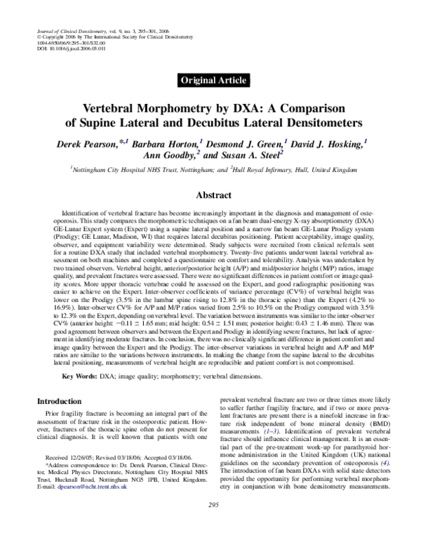 (PDF) Vertebral Morphometry by DXA: A Comparison of Supine Lateral and Decubitus Lateral ...