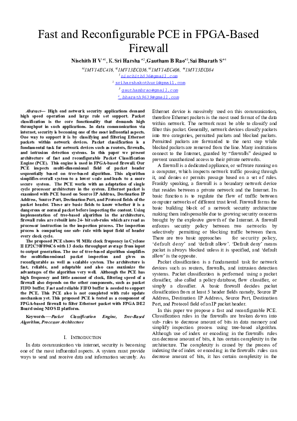 Doc Fast And Reconfigurable Pce In Fpga Based Firewall