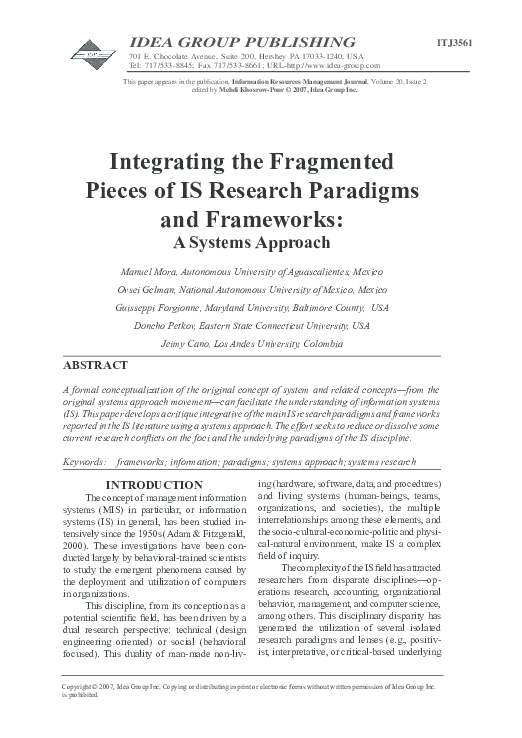 (PDF) Integrating the Fragmented Pieces of IS research Paradigms and ...