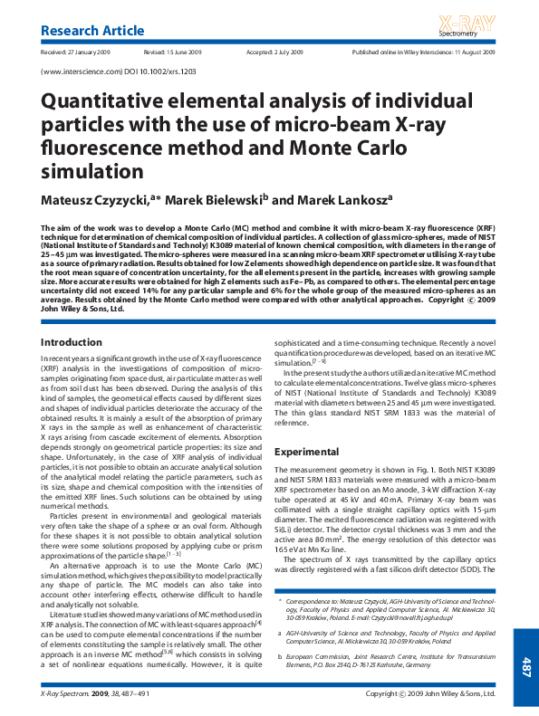 (PDF) Quantitative elemental analysis of individual particles with the use of micro-beam X-ray ...