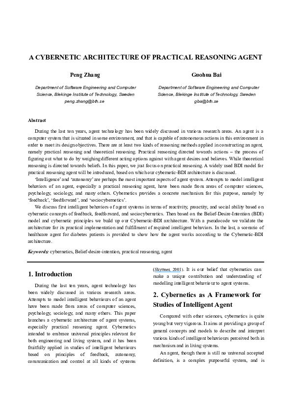 (PDF) A CYBERNETIC ARCHITECTURE OF PRACTICAL REASONING AGENT