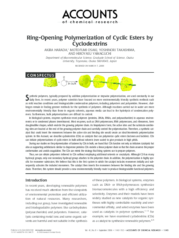 (PDF) Ring-Opening Polymerization of Cyclic Esters by Cyclodextrins