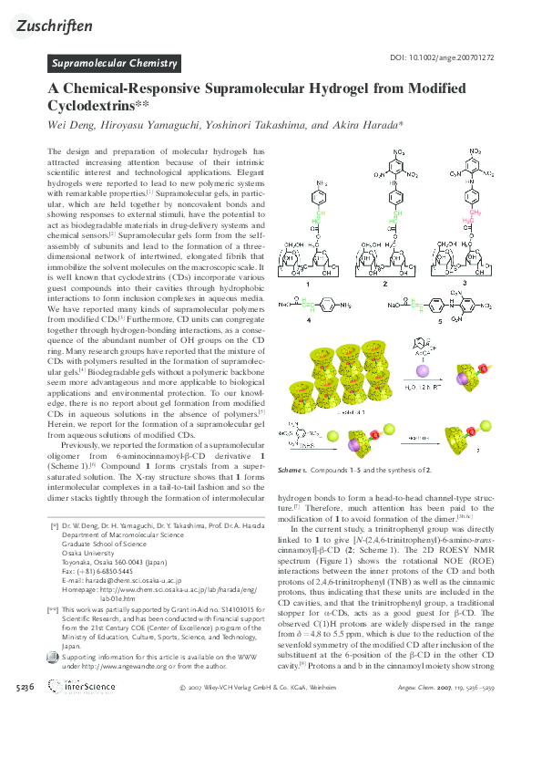 (PDF) A Chemical-Responsive Supramolecular Hydrogel from Modified Cyclodextrins