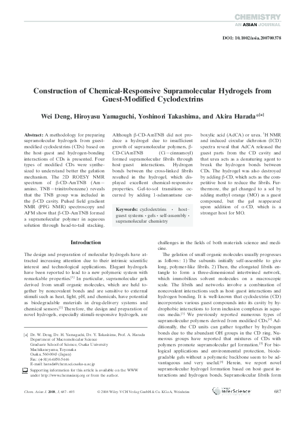 (PDF) Construction of Chemical-Responsive Supramolecular Hydrogels from ...