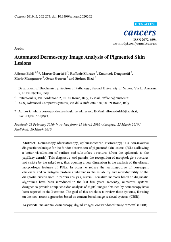 (PDF) Automated Dermoscopy Image Analysis of Pigmented Skin Lesions