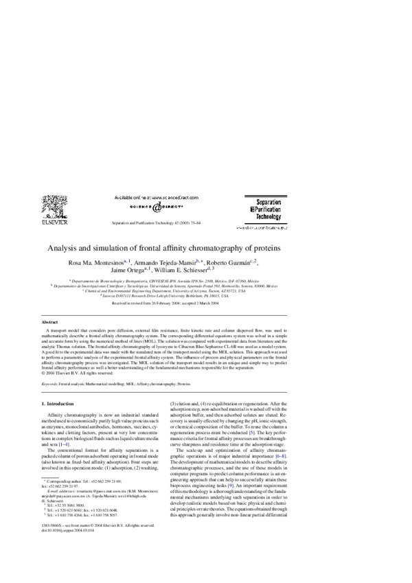 Pdf Analysis And Simulation Of Frontal Affinity Chromatography Of