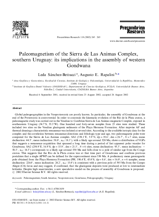 (PDF) Paleomagnetism of the Sierra de Las Animas Complex, southern ...