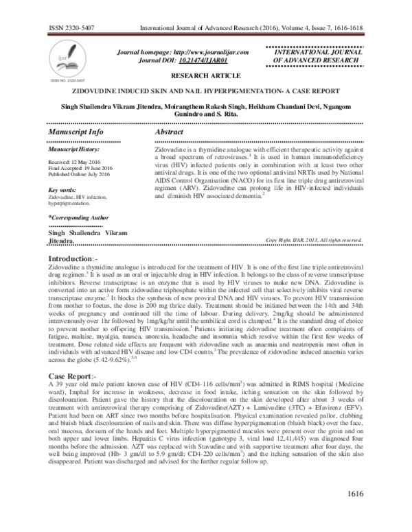 (PDF) ZIDOVUDINE INDUCED SKIN AND NAIL HYPERPIGMENTATION-A CASE REPORT